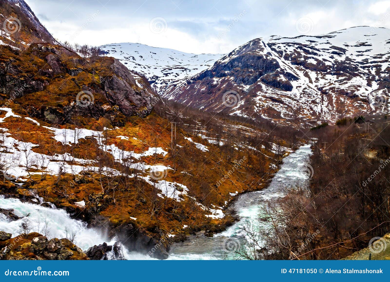The Norwegian Landscape: River Flowing between Mountains Stock Photo ...