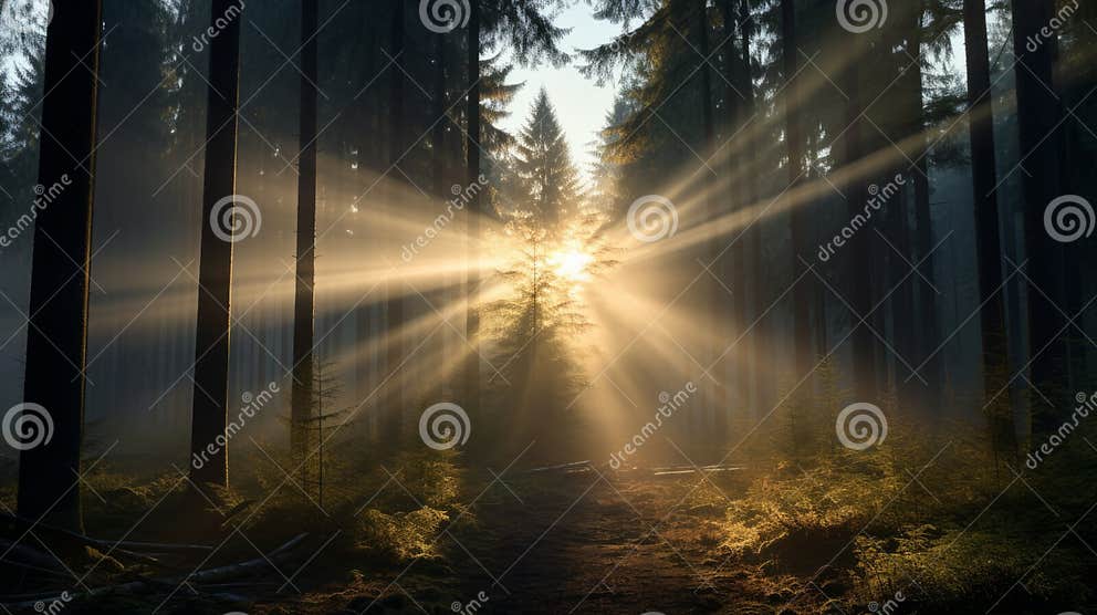 Norwegian Nature: a Realistic Ray Tracing Image of a Misty Forest Path ...