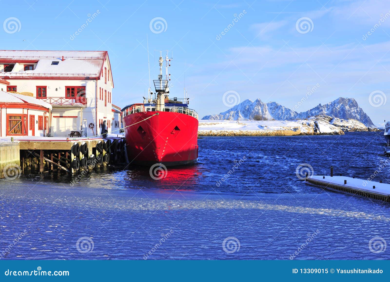 Norwegian Red ship stock image. Image of white, clouds - 13309015