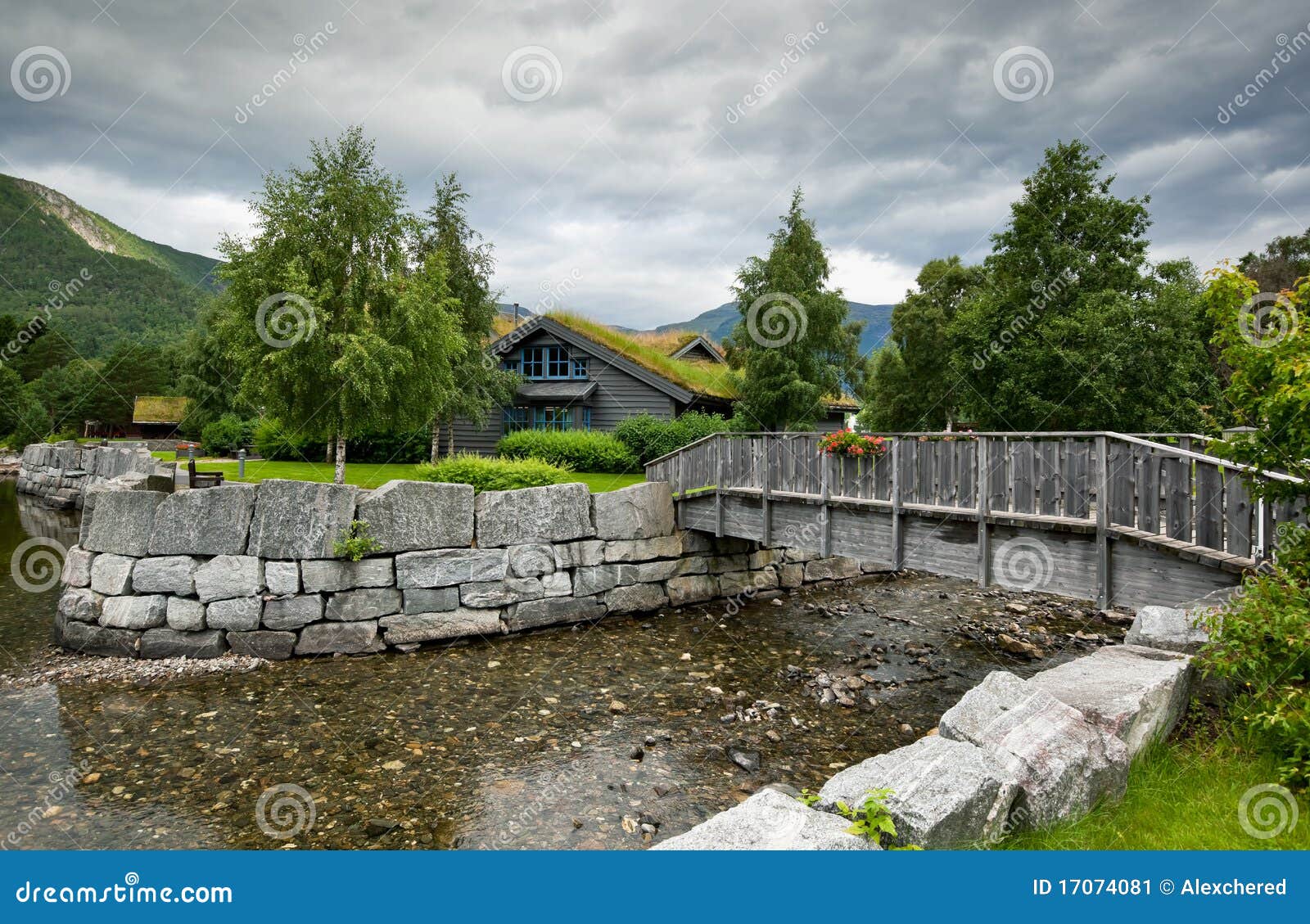 Rural Landscape with Grass on the Rooftop of House, Hellesylt - Norway ...
