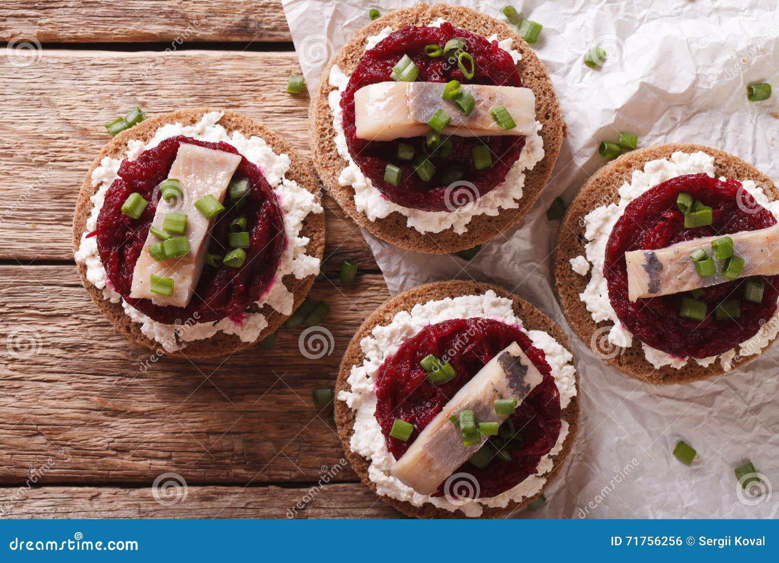 Norwegian Sandwiches with Herring, Beetroot and Cream Cheese. Ho Stock ...