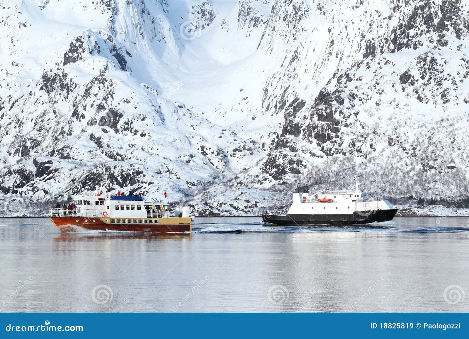 Norwegian Small Ferries Crossing Stock Image - Image of fjord ...