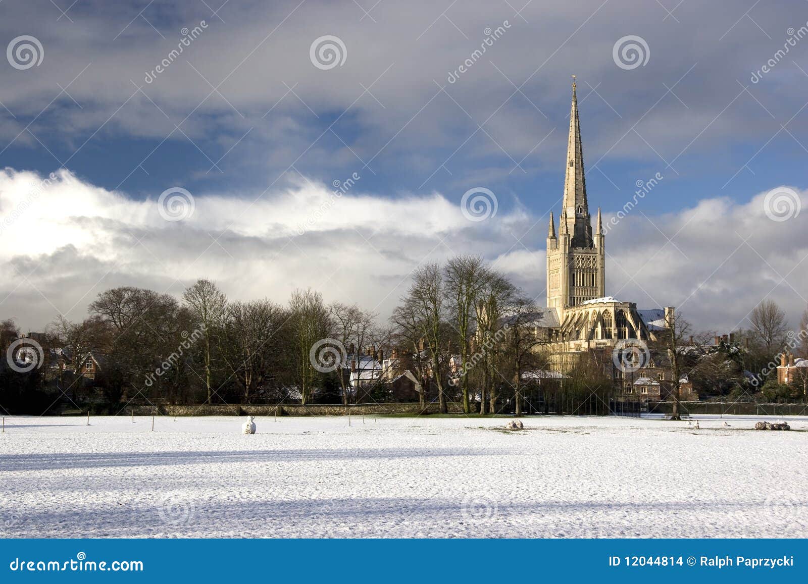 Norwich Cathedral and Cricket Field in the Snow Stock Photo - Image of ...