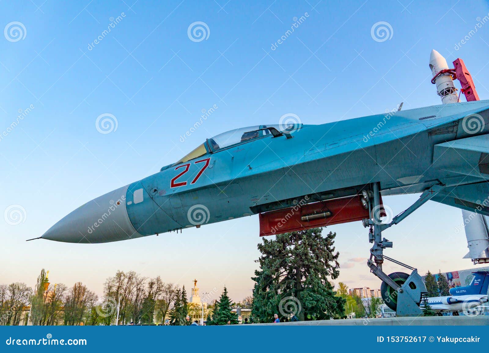 Nose and Cabin of the Russian Fighter Against the Blue Sky Editorial ...