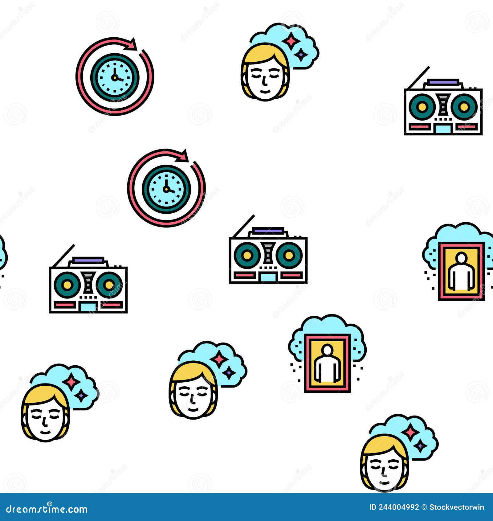 Nostalgia and Memory Vector Seamless Pattern Stock Illustration ...