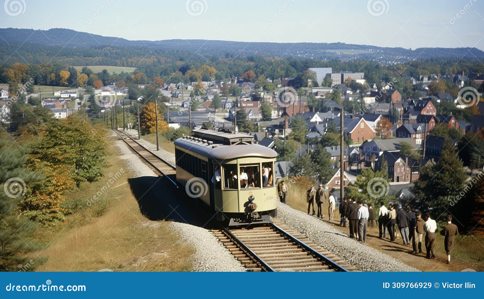 Nostalgic American City Streets with Charming 1950s Trams and Classic ...