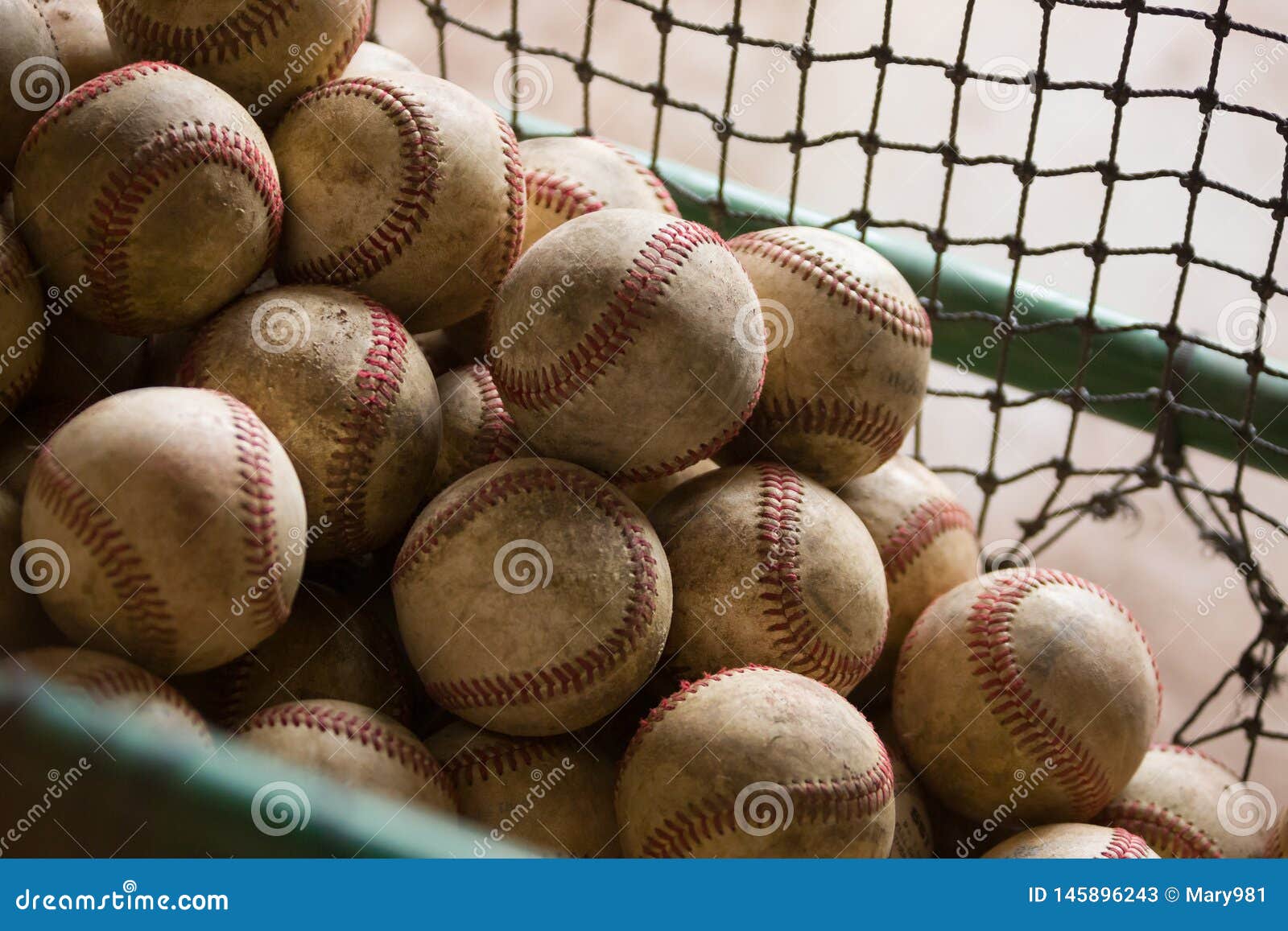 Nostalgic Basket of Many Dirty and Worn Baseballs Stock Image - Image ...