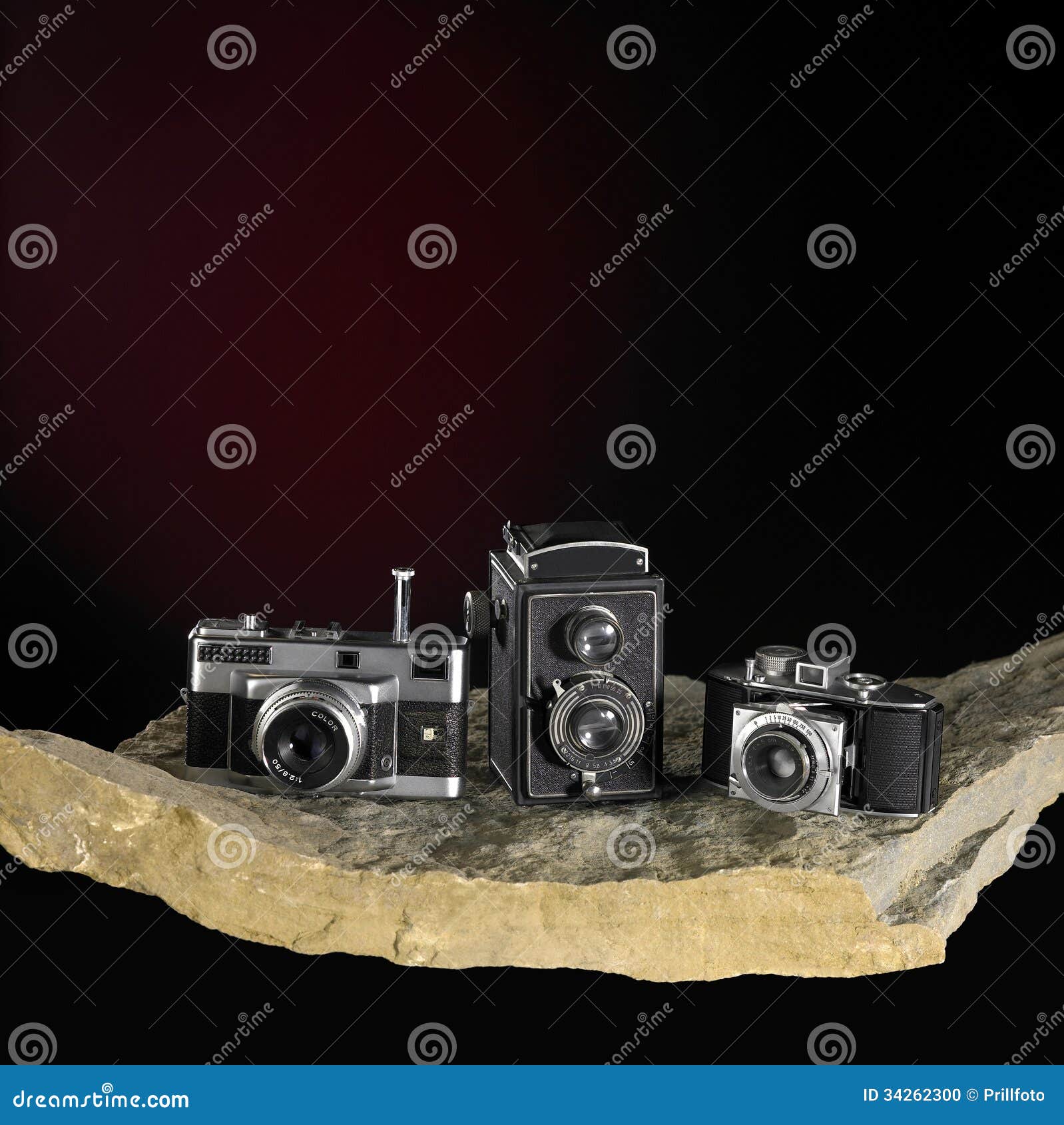 Nostalgic Cameras on Stone Surface Stock Photo - Image of themes, metal ...