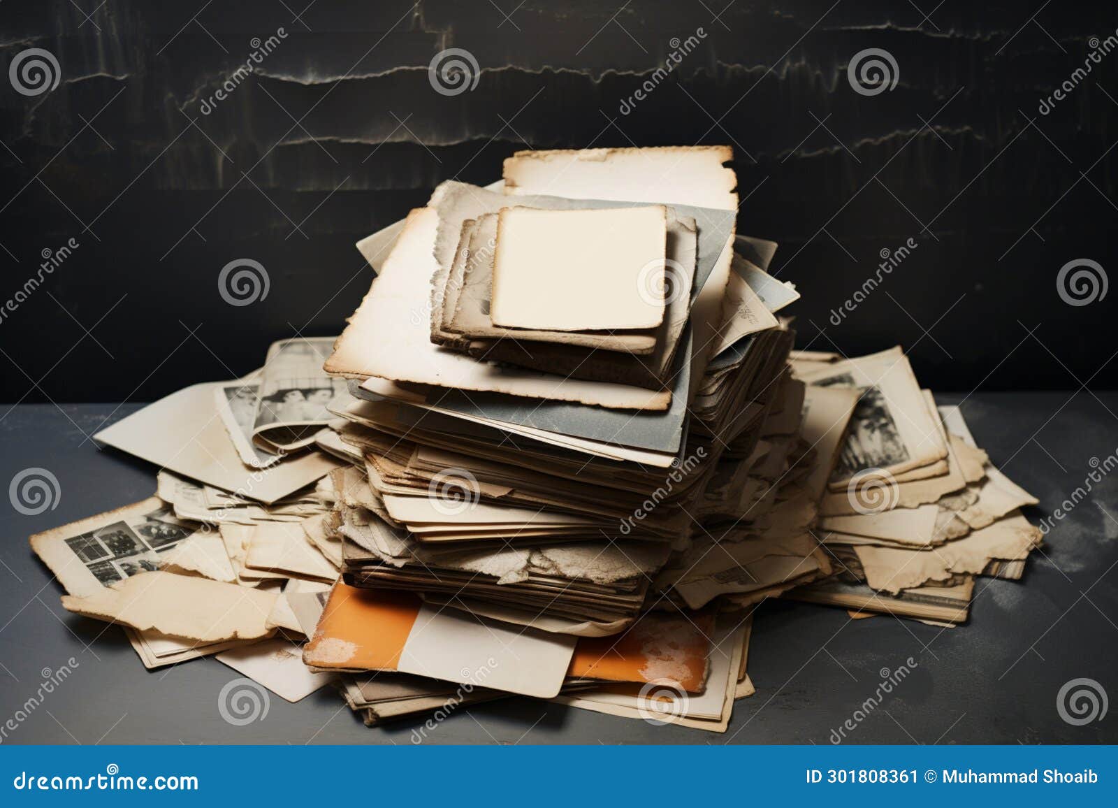 Nostalgic Collection Stack of Old, Rumpled Postcards on Grey Stock ...