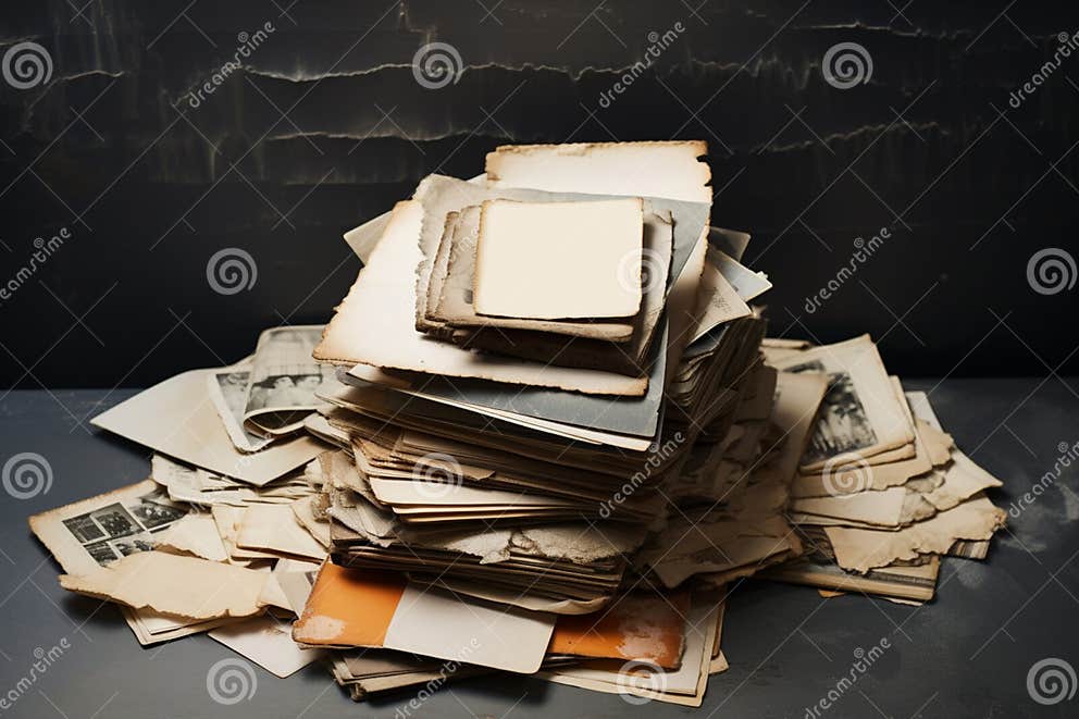 Nostalgic Collection Stack of Old, Rumpled Postcards on Grey Stock ...