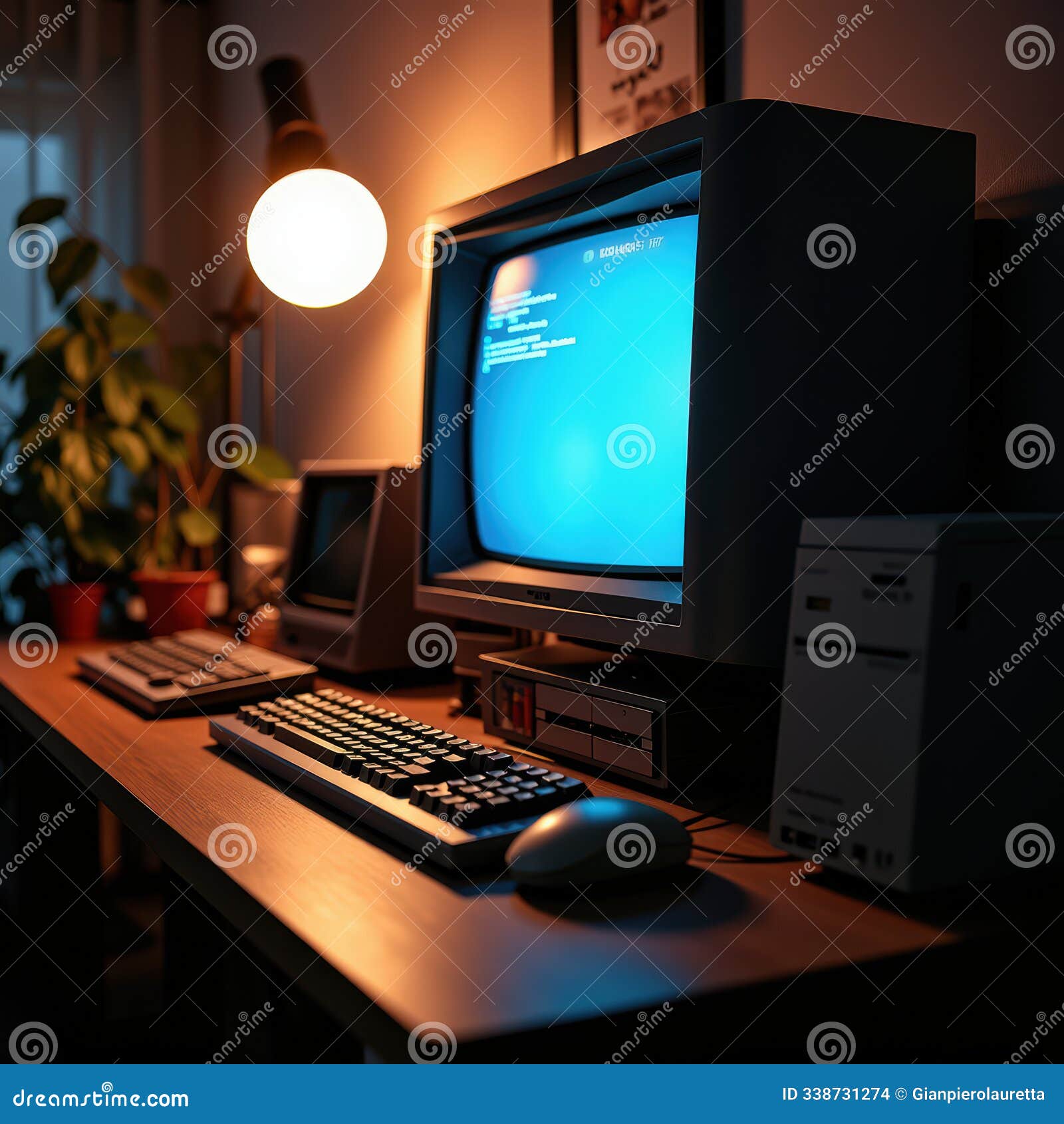 A Nostalgic Desk Setup Featuring Vintage Computer Technology Stock ...