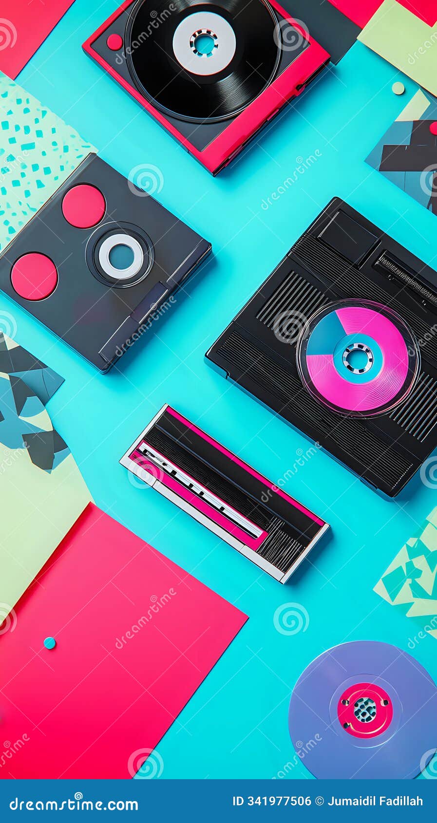 Nostalgic Flat Lay of Classic 90s Tech Items on Colorful Background ...