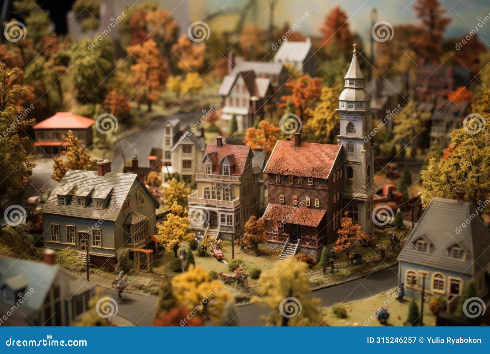 Nostalgic Miniature Model Town. Generate Ai Stock Illustration ...