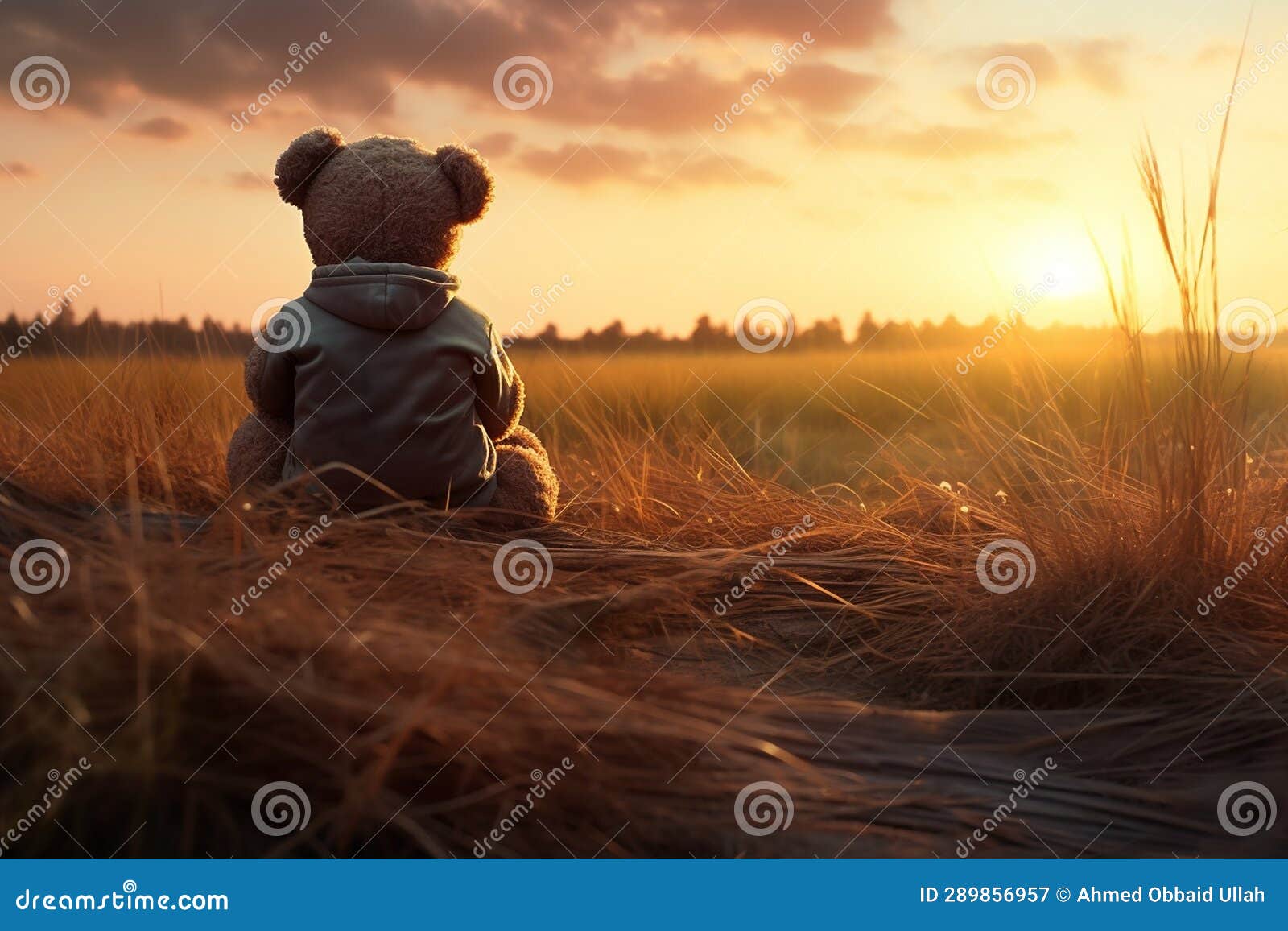 Nostalgic Moments Teddy Bear Watching the Sunset. Generative by Ai ...
