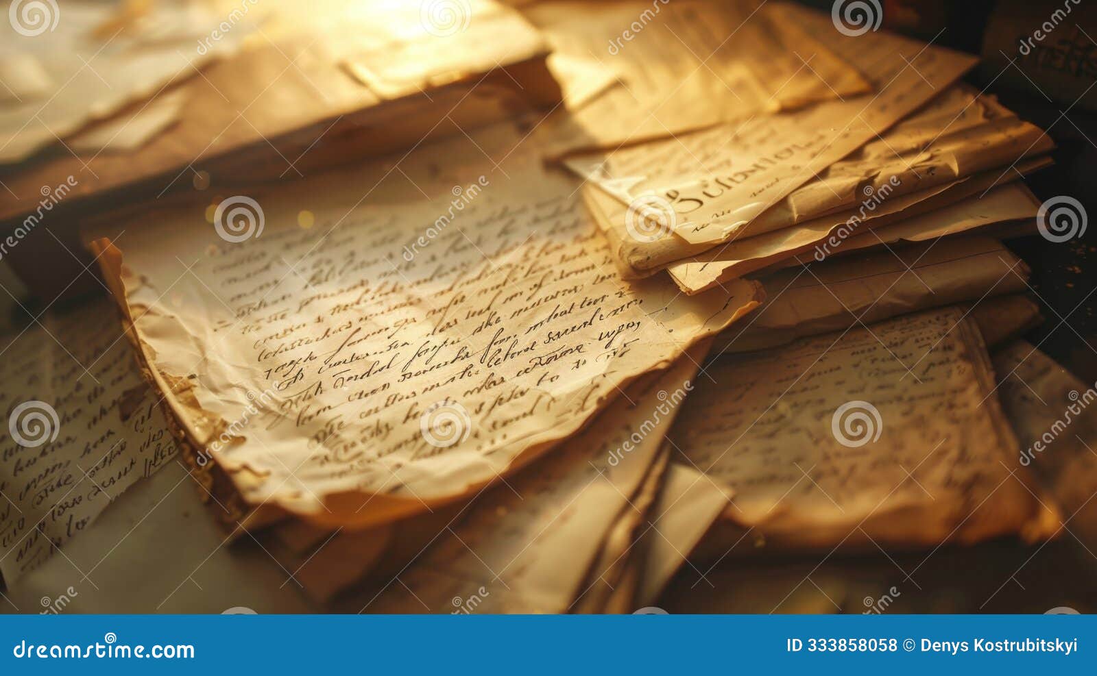 Nostalgic Pile Of Handwritten Letters With Soft Focus Blurring Stock ...