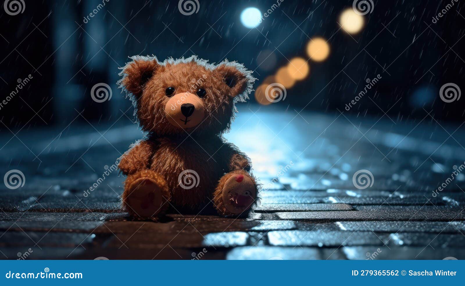 Nostalgic Reflections: a Teddy Bear S Solitude on Rain-Soaked Asphalt ...