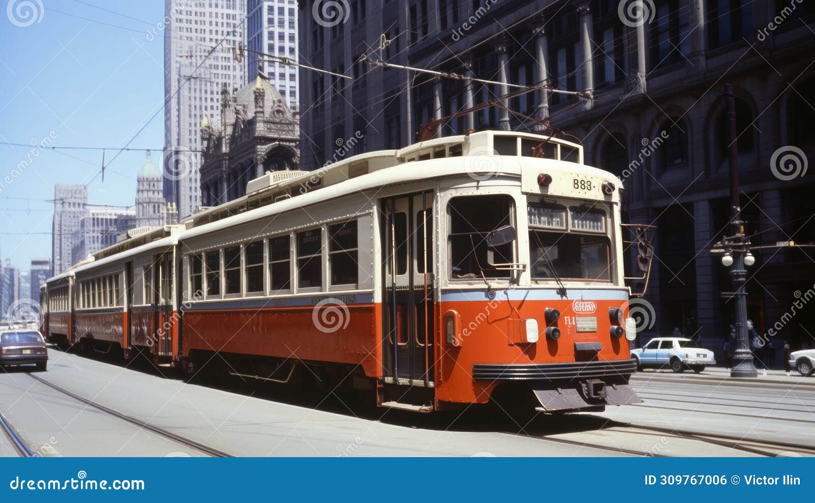 Nostalgic 1950s American City Streets with Charming Trams and Classic ...