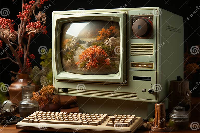 Nostalgic Setup Beige Desktop PC, Keyboard, and Screen Reflect 1990s ...