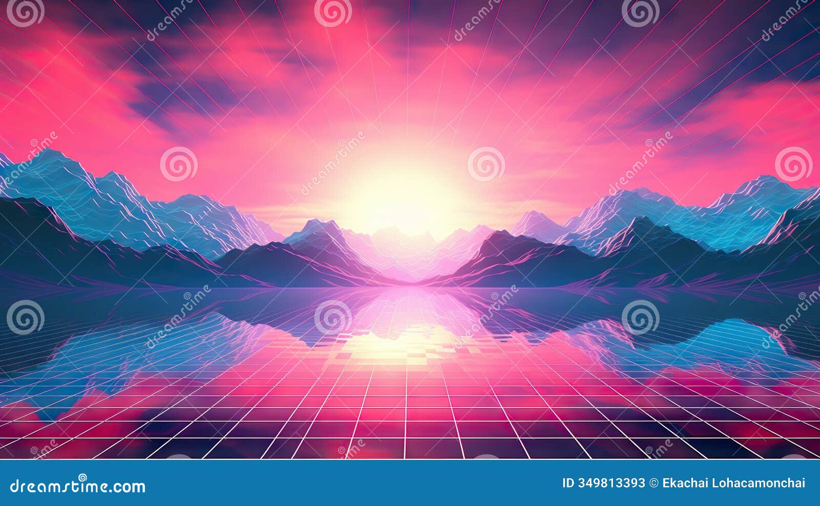 Nostalgic Vibes Retro 1990s 3D Computer Graphics Render Landscape with ...