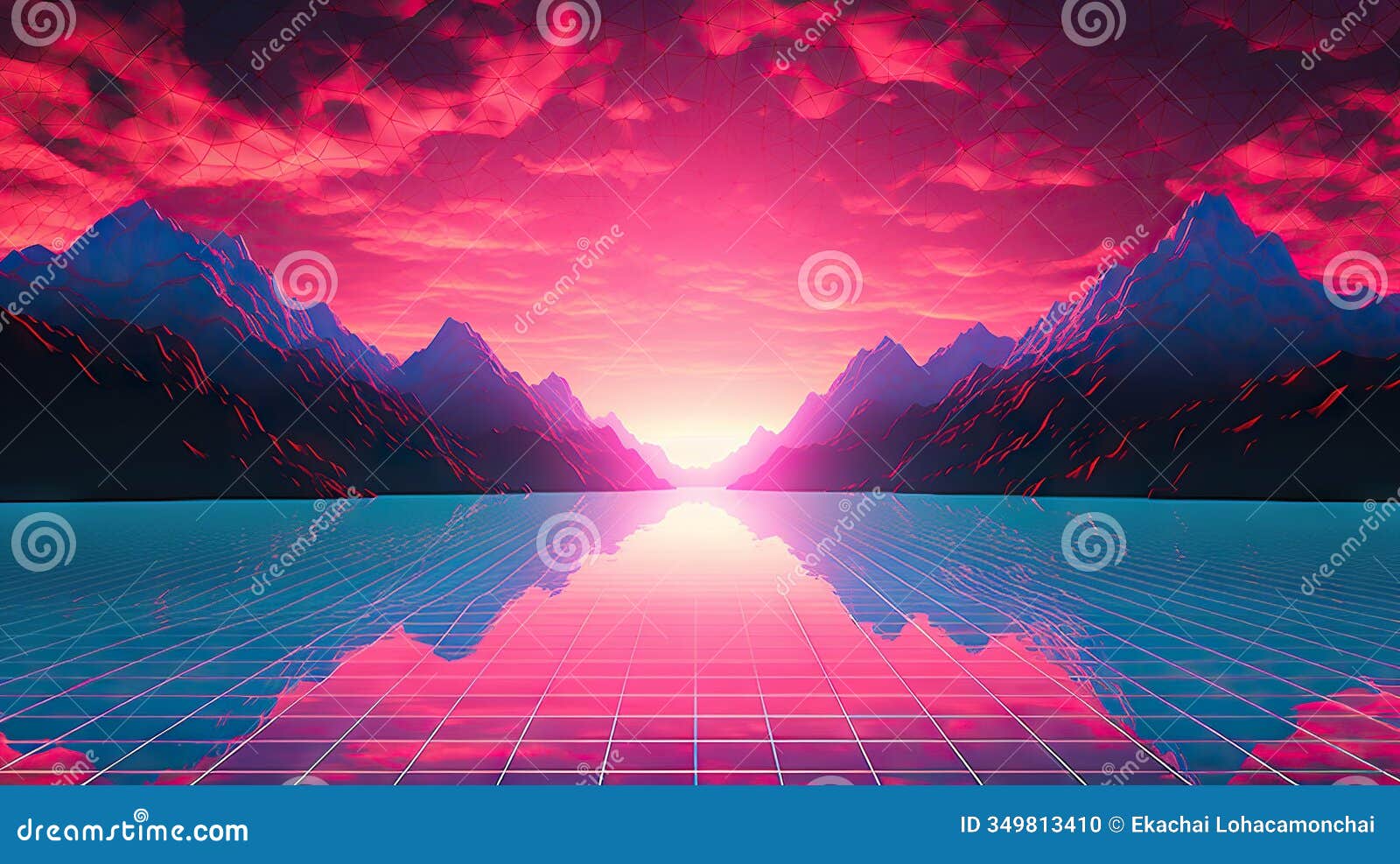 Nostalgic Vibes Retro 1990s 3D Computer Graphics Render Landscape with ...