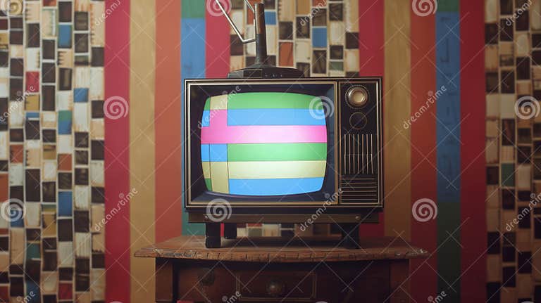Nostalgic Vintage TV Test Pattern with Colored Bars on a Retro Screen ...