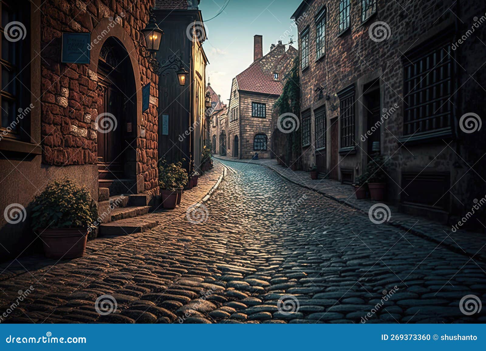 Nostalgic Walk through Cobblestone Streets Stock Illustration ...