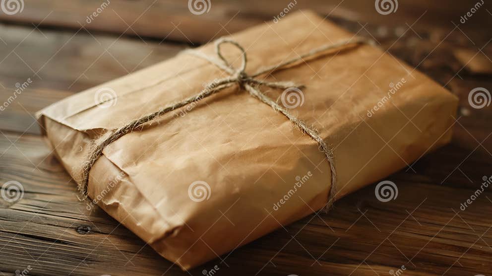 Nostalgically Wrapped Package with Brown Paper and String, Evoking a ...