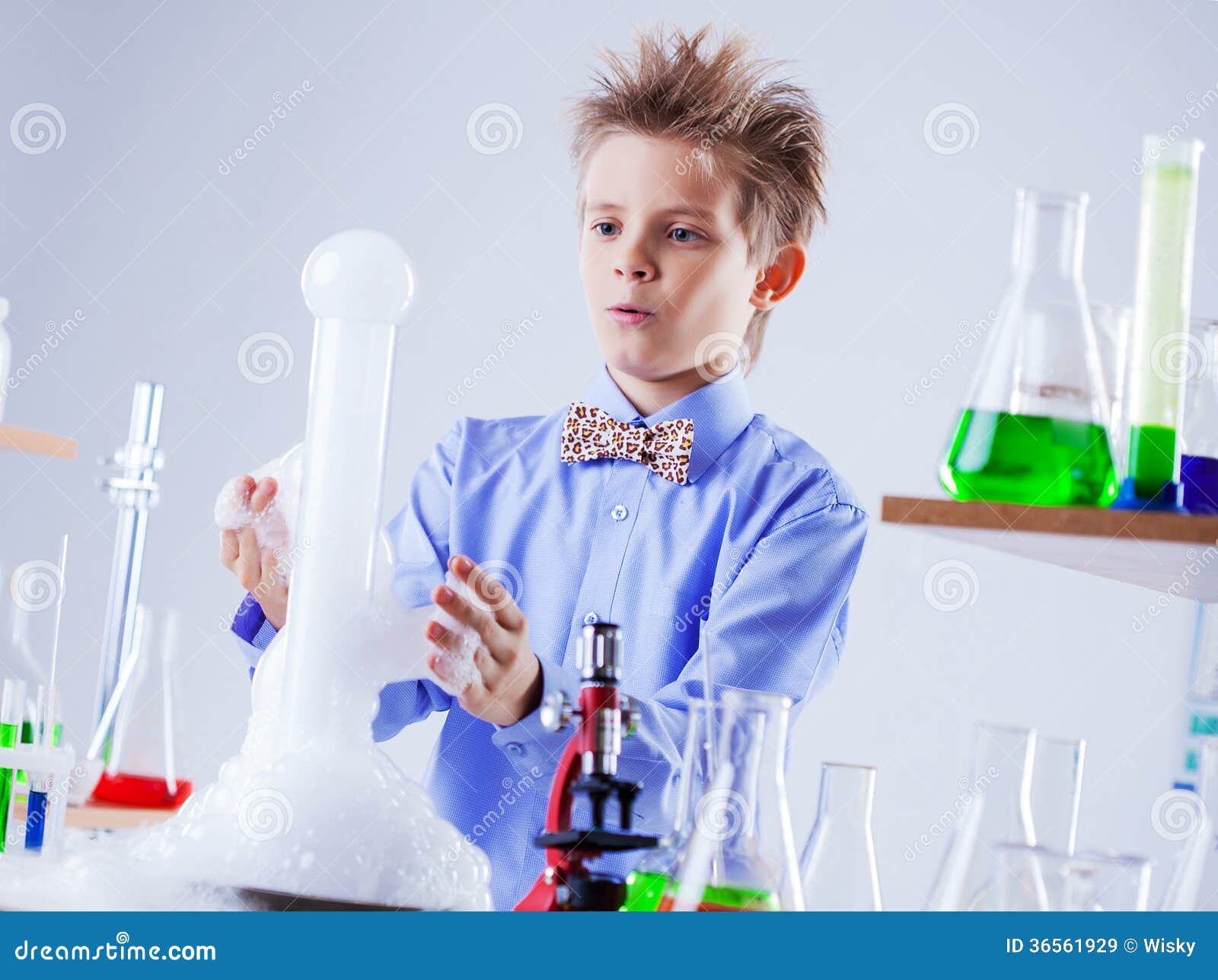 Nosy Schoolboy Watching Reaction of Experiment Stock Image - Image of ...