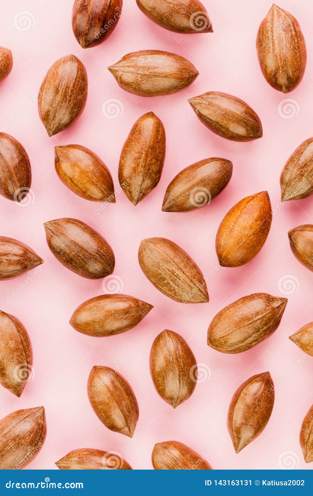 Not Cleaned Pecan Nuts in the Shell on Pink Background Stock Image ...