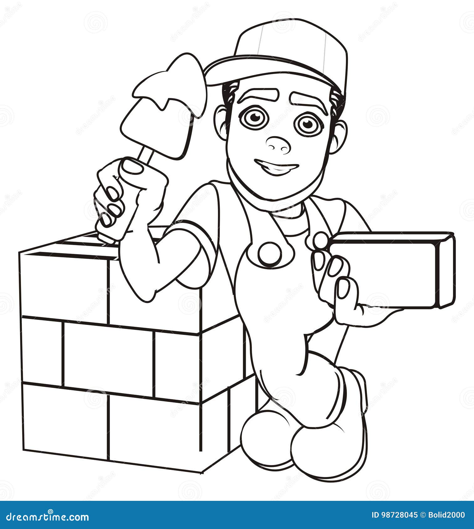 Not colored builder stock illustration. Illustration of spatula - 98728045