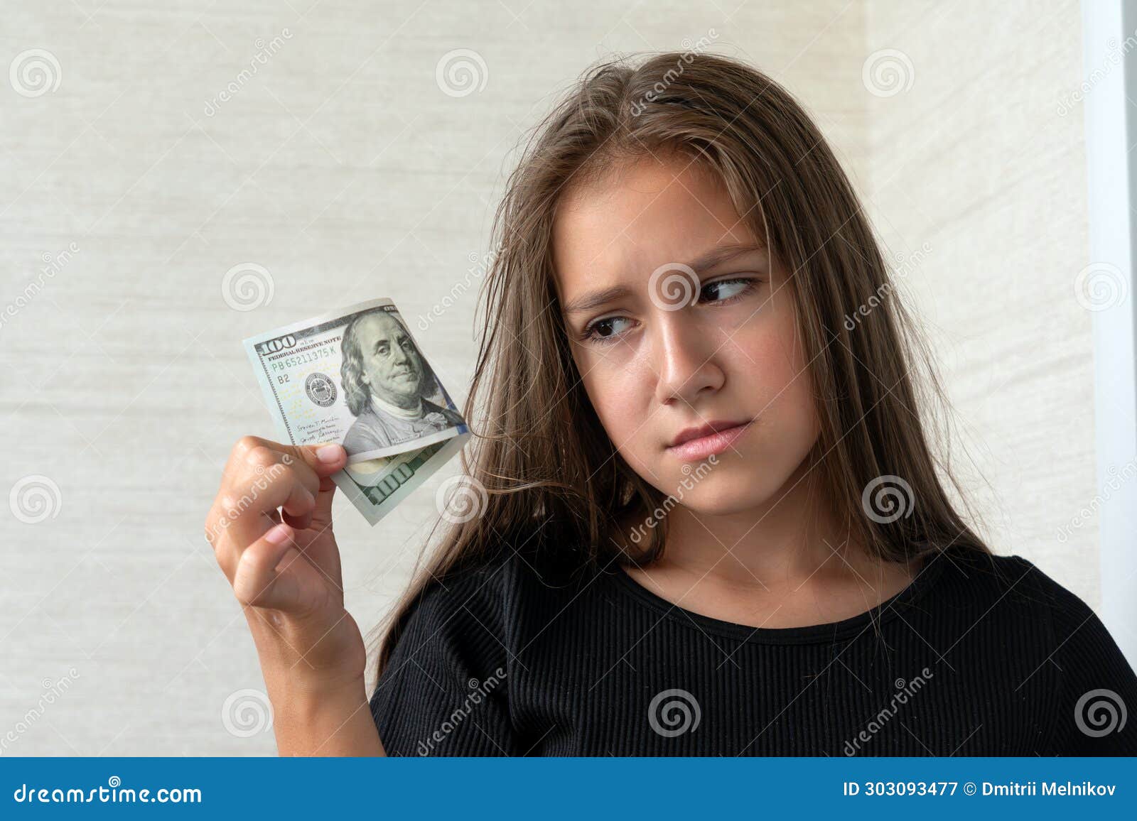 Not Enough Money. Sad Child with Money Dollar. White Background Stock ...