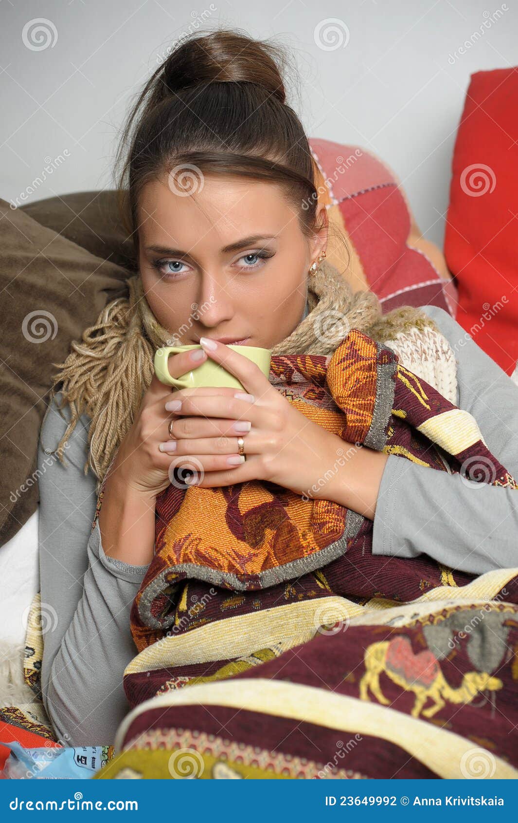 Not Feeling Well, at Home on the Couch Stock Photo - Image of hand ...