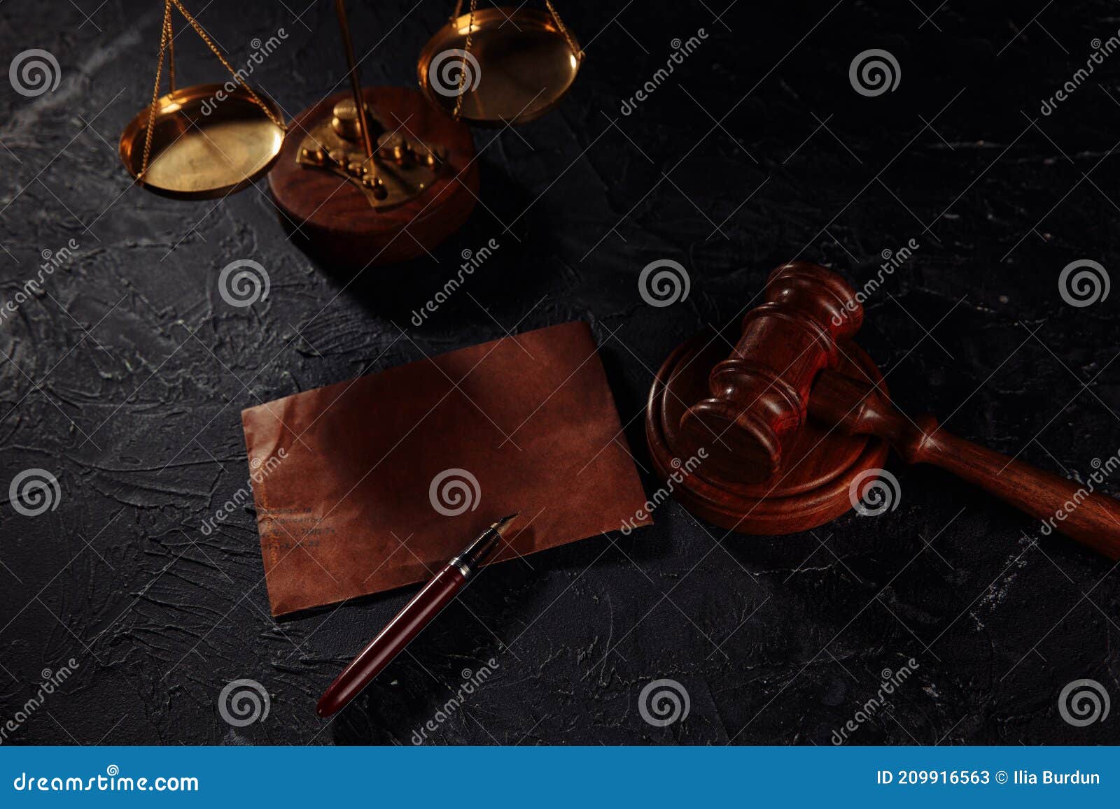 Notary Public Tools. Law Concept with Scales, Pen, Envelope and Gavel ...