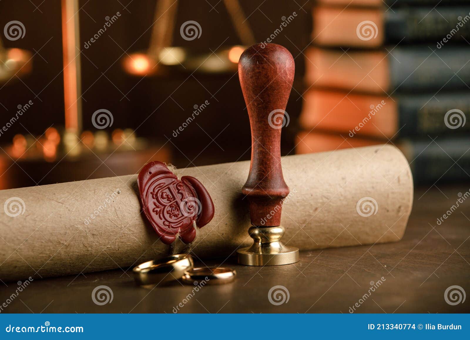 Notary Public Tools. Old Stamp and Document Close-up Stock Photo ...