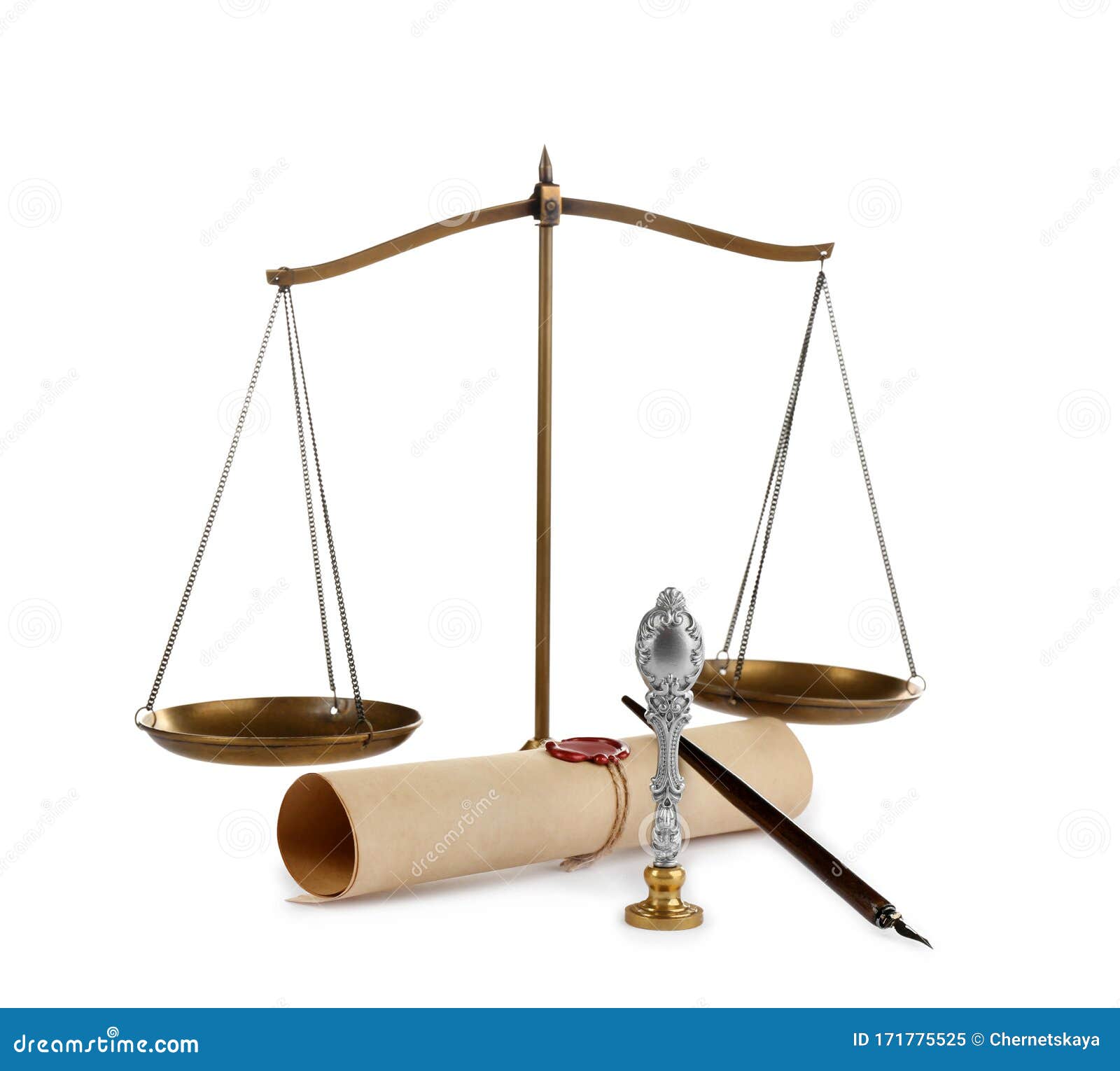 Notary`s Public Pen, Sealed Document and Scales Isolated Stock Image ...