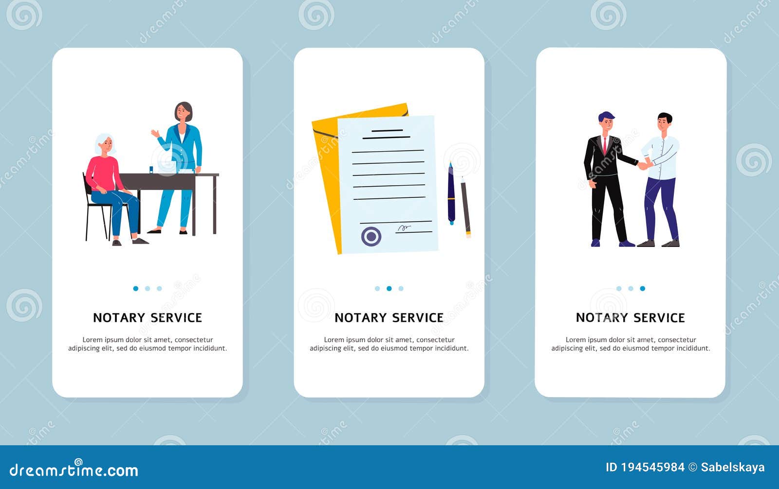 Notary Services Application on Screens Set Flat Vector Illustration ...