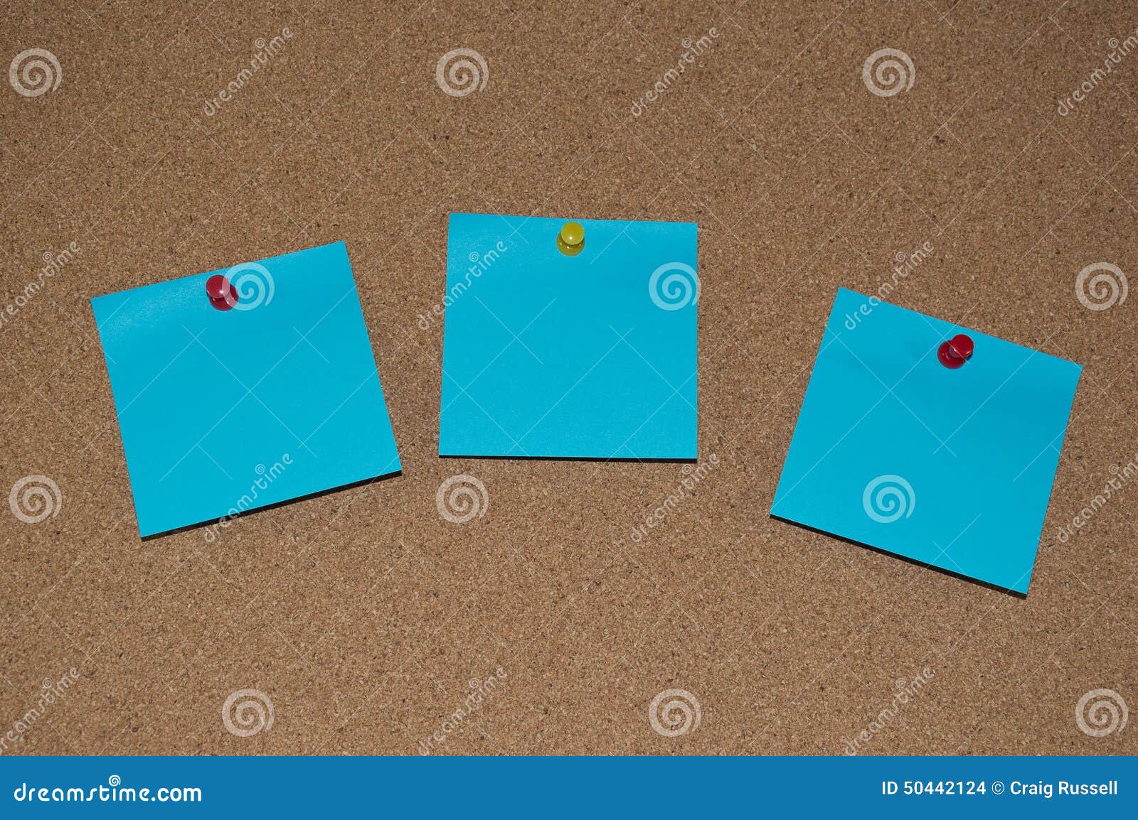 Notas De Post-it Azules Sobre Cork Board Foto de archivo - Imagen de ...