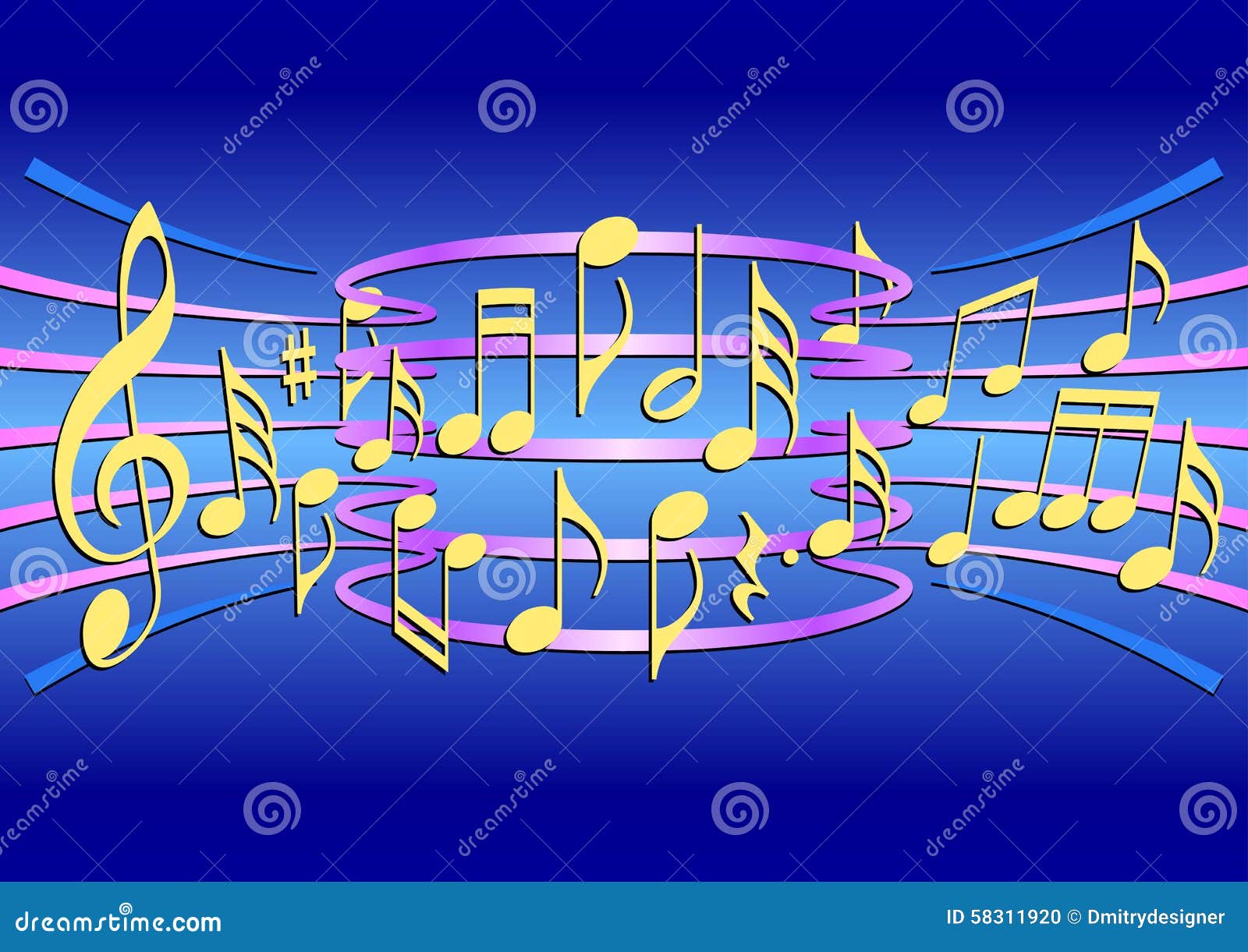 Notas musicais coloridas ilustração do vetor. Ilustração de musical ...