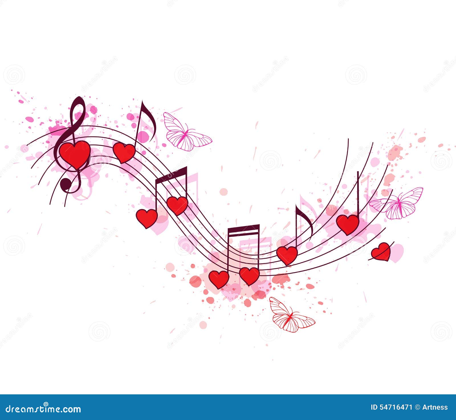 Notas y corazones rojos ilustración del vector. Ilustración de roca ...