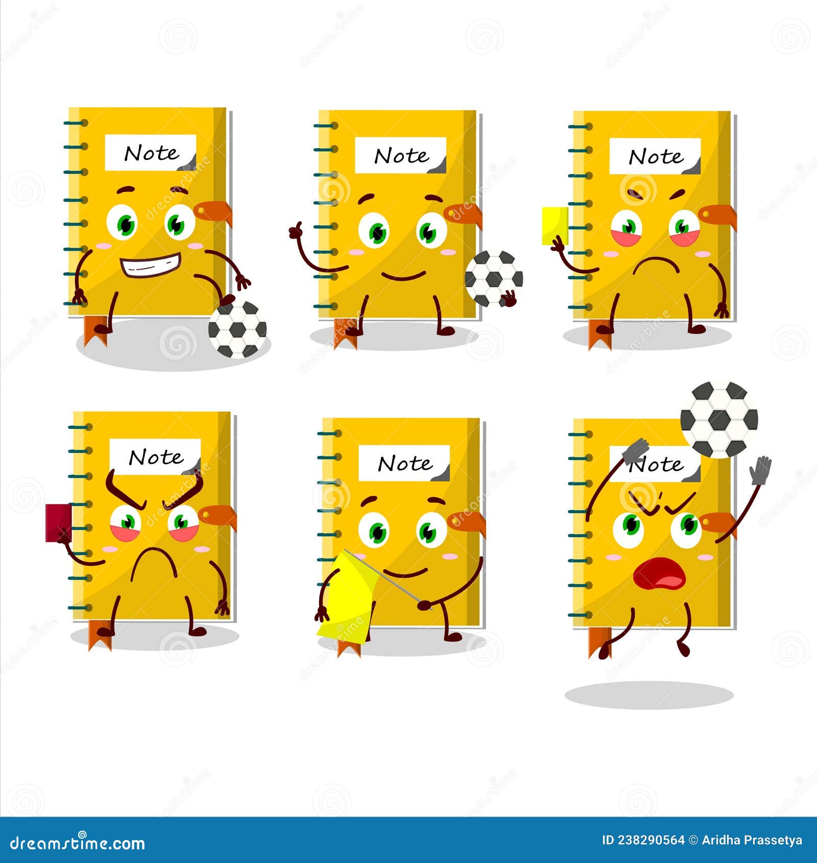 Note Book Cartoon Character Working As a Football Referee Stock Vector ...