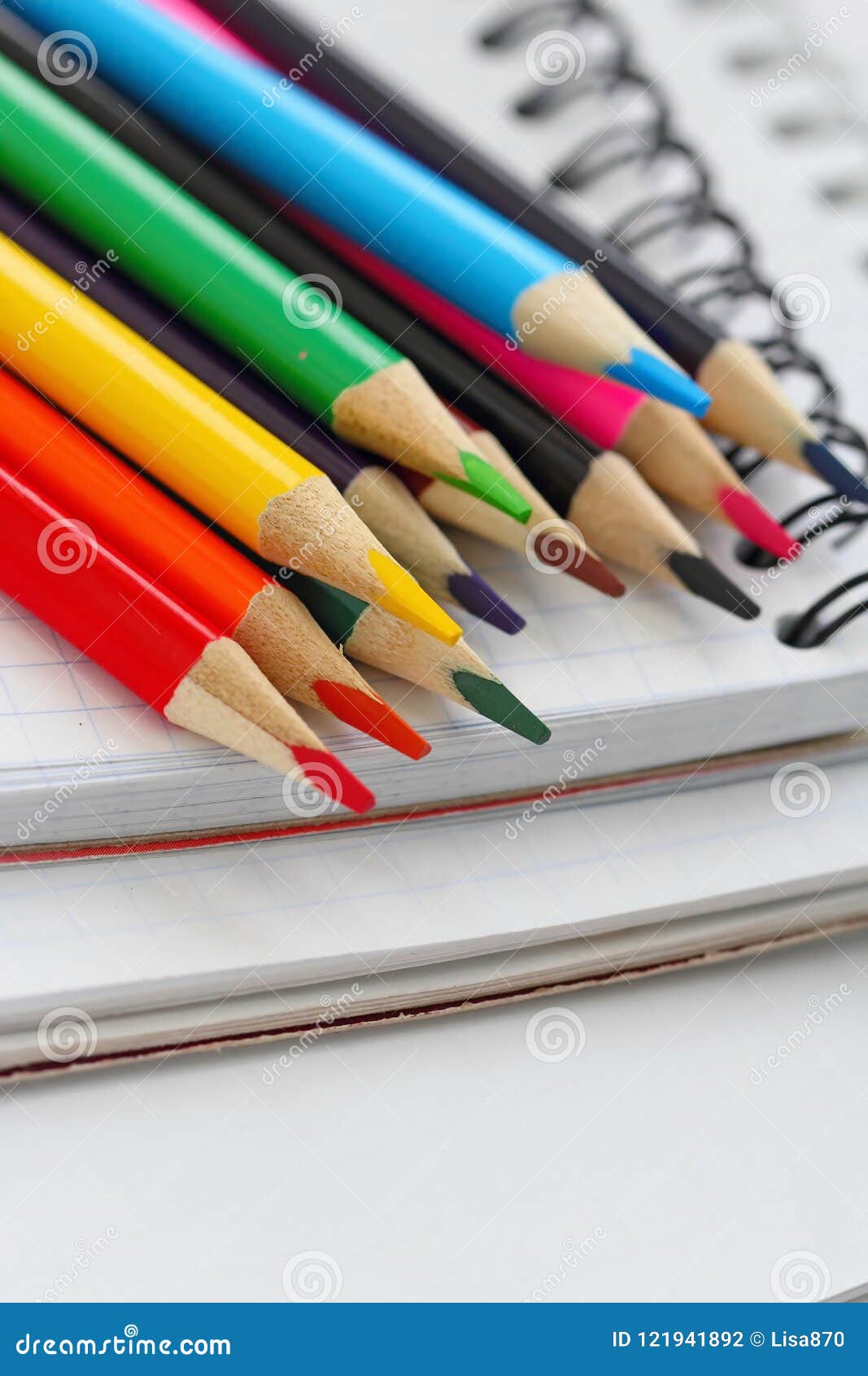 Note Book and Colored Pencils Stock Photo - Image of colored, closeup ...