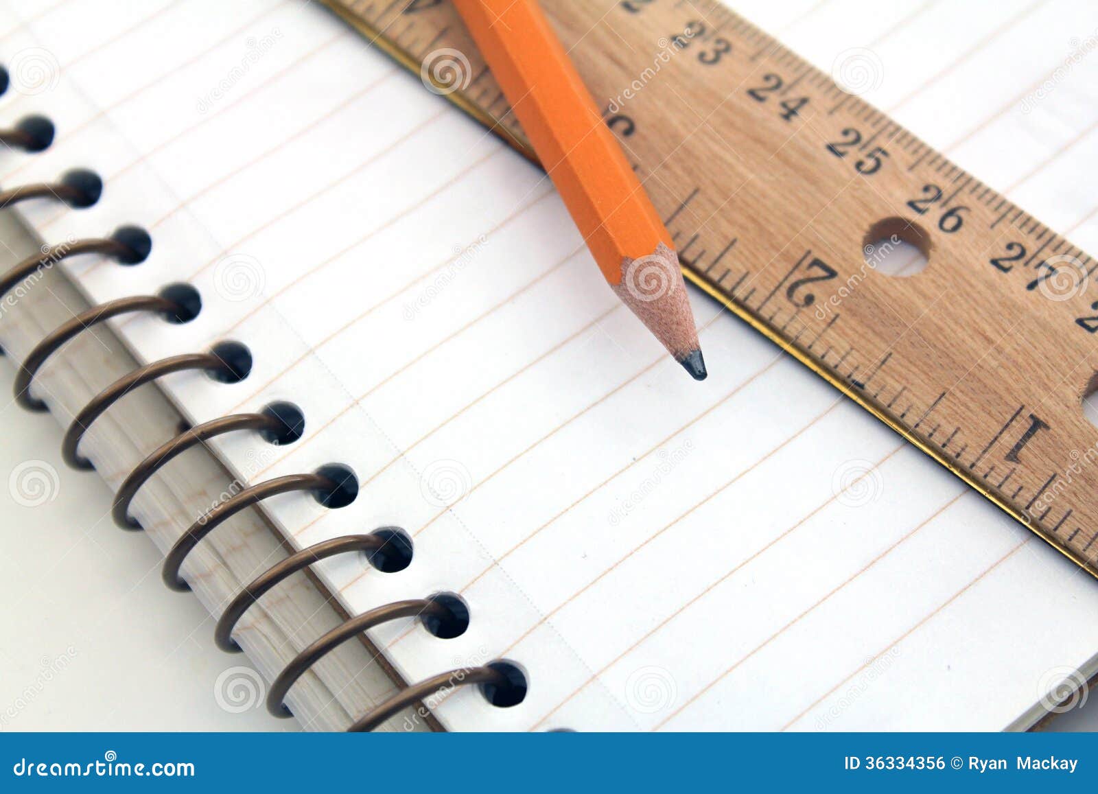 Note Book with Pencil and Ruler Stock Photo - Image of study, glass ...