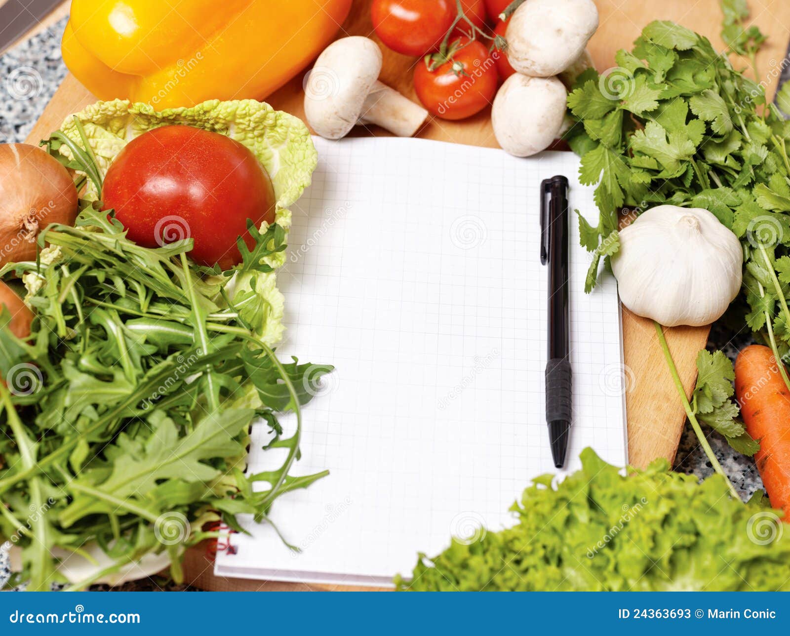 Note Book among the Vegetables Stock Image - Image of book, health ...