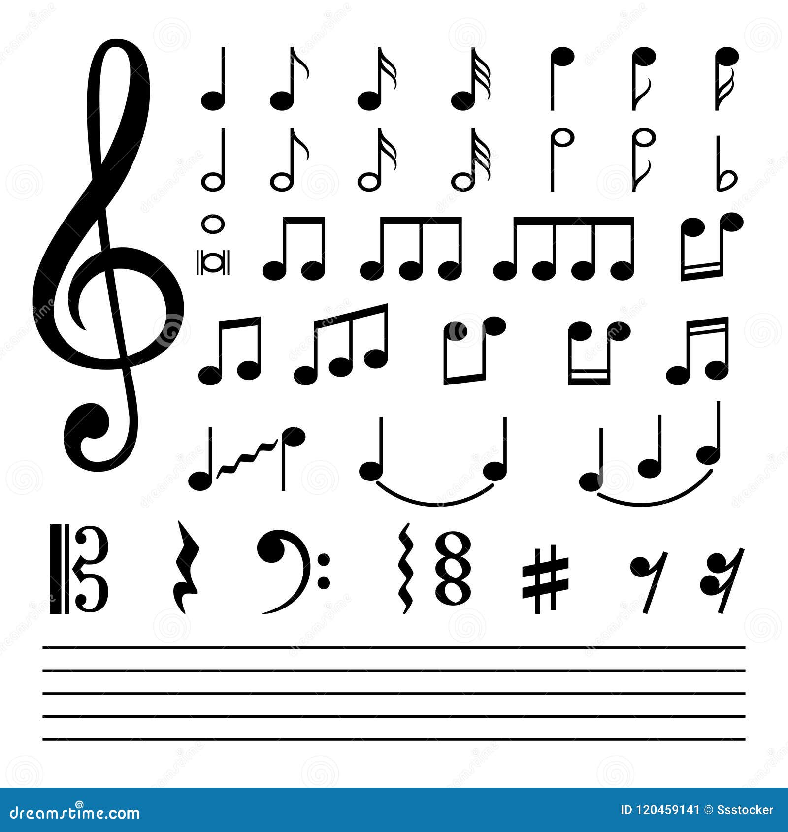 Note Di Musica Isolate Su Fondo Bianco Illustrazione Vettoriale ...