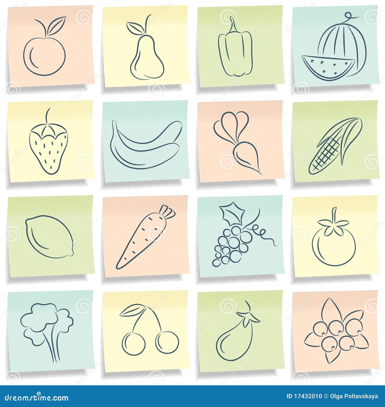 Note with food pictures. stock vector. Illustration of berrie - 17432010