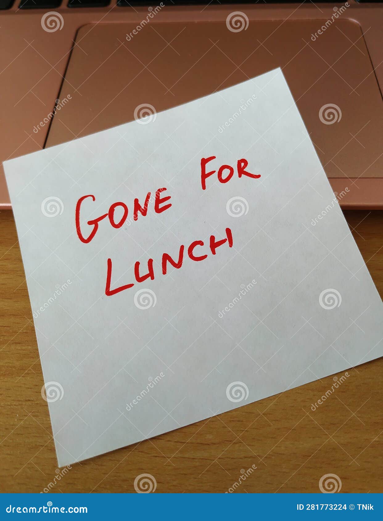 Note Left on Laptop Gone for Lunch Stock Photo - Image of pattern ...