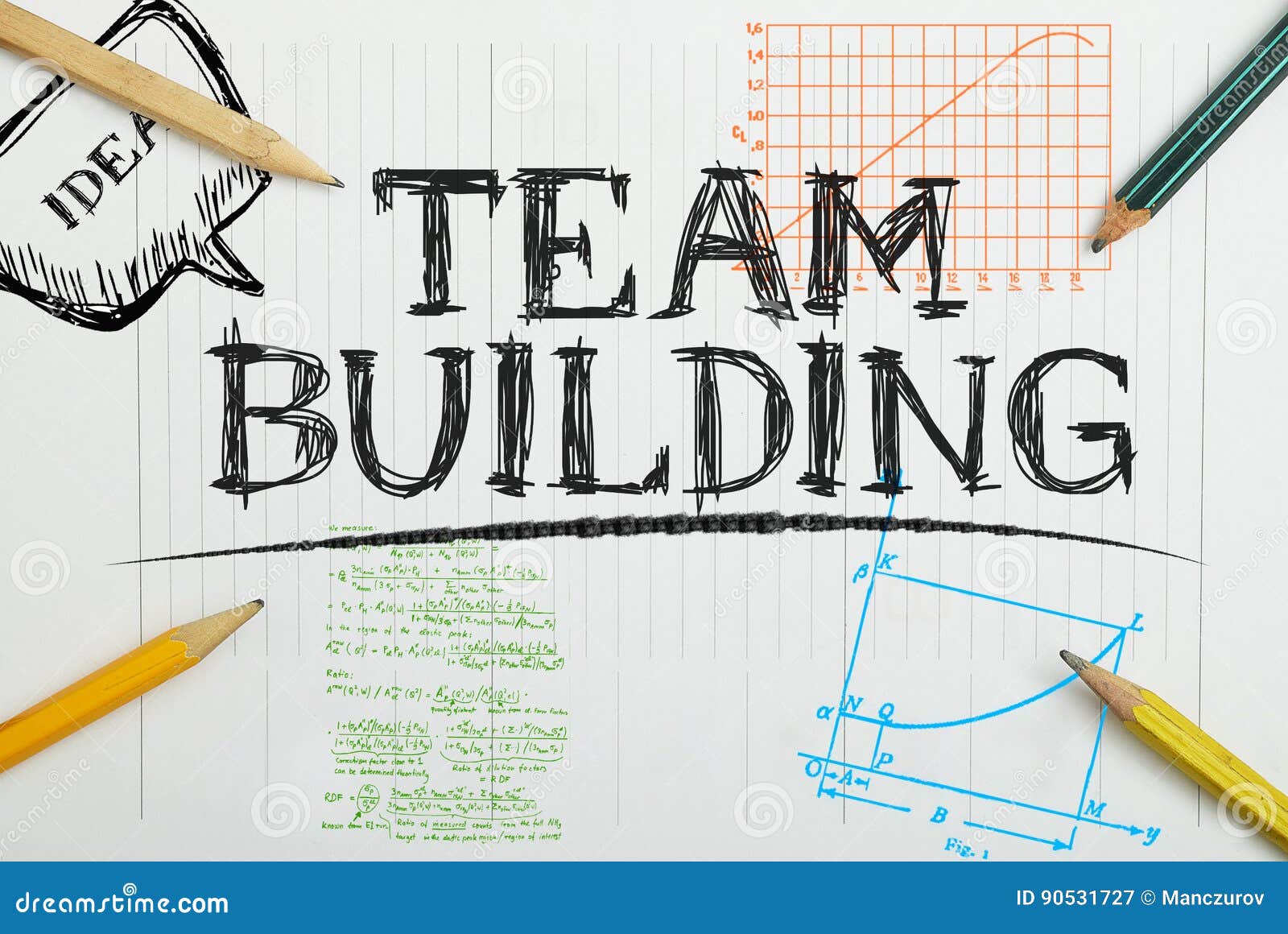 Note in the Notebook Concerning Team Building with Pencils Around Stock ...