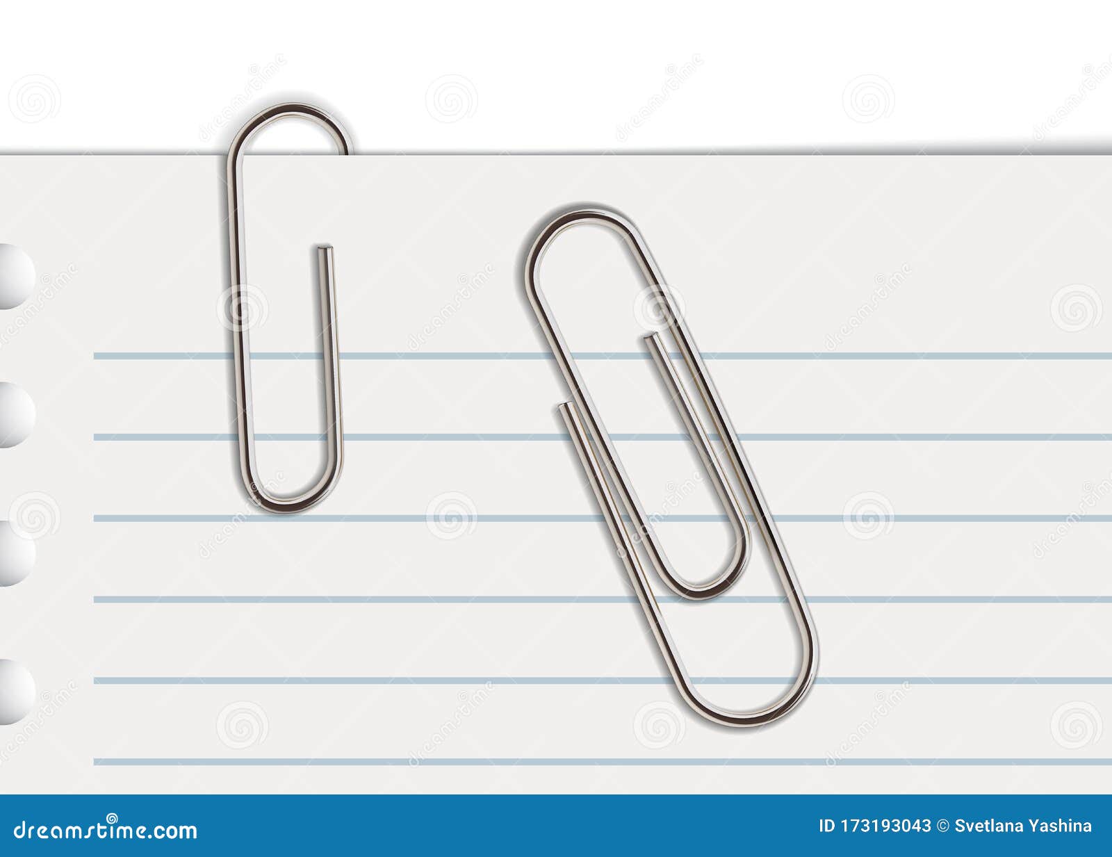 Note, Notebook Lined Page with Paper Clips Realistic Vector ...