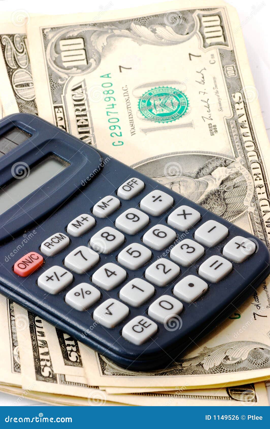 Note Pad with Calculator and Cheque Book and Cash. Stock Photo - Image ...