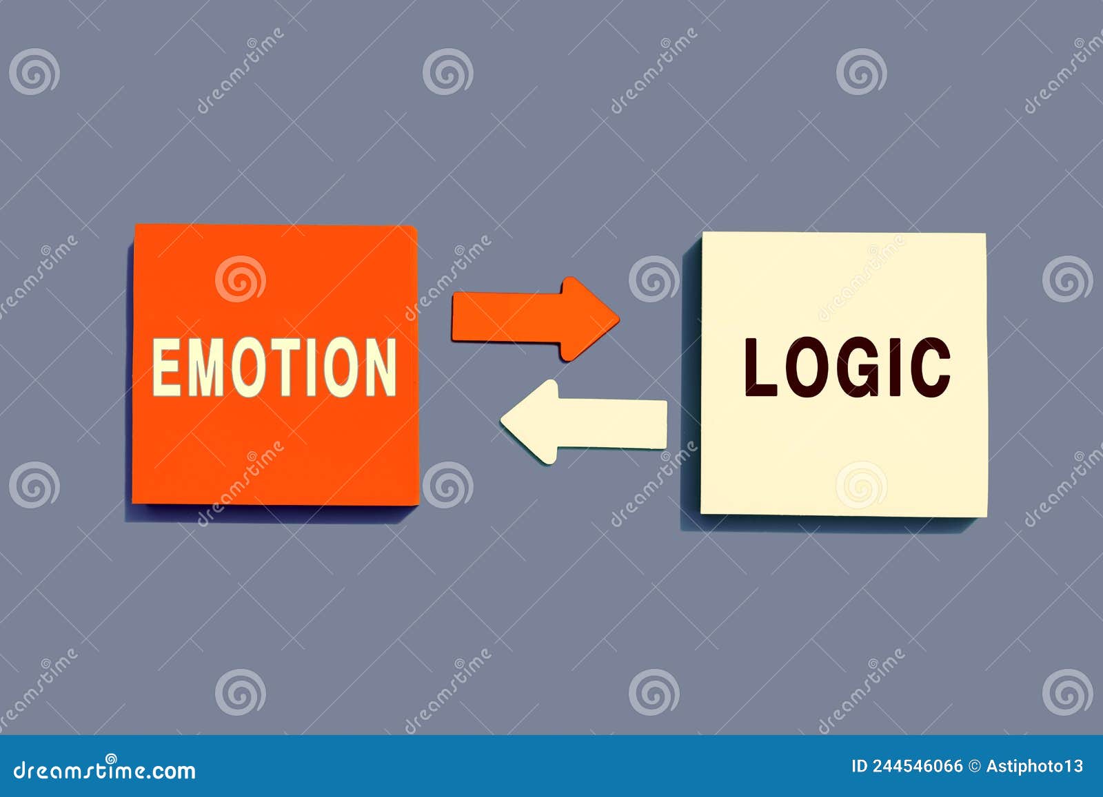 Note Paper with Arrow Icon between the Options of Logic and Emotion ...